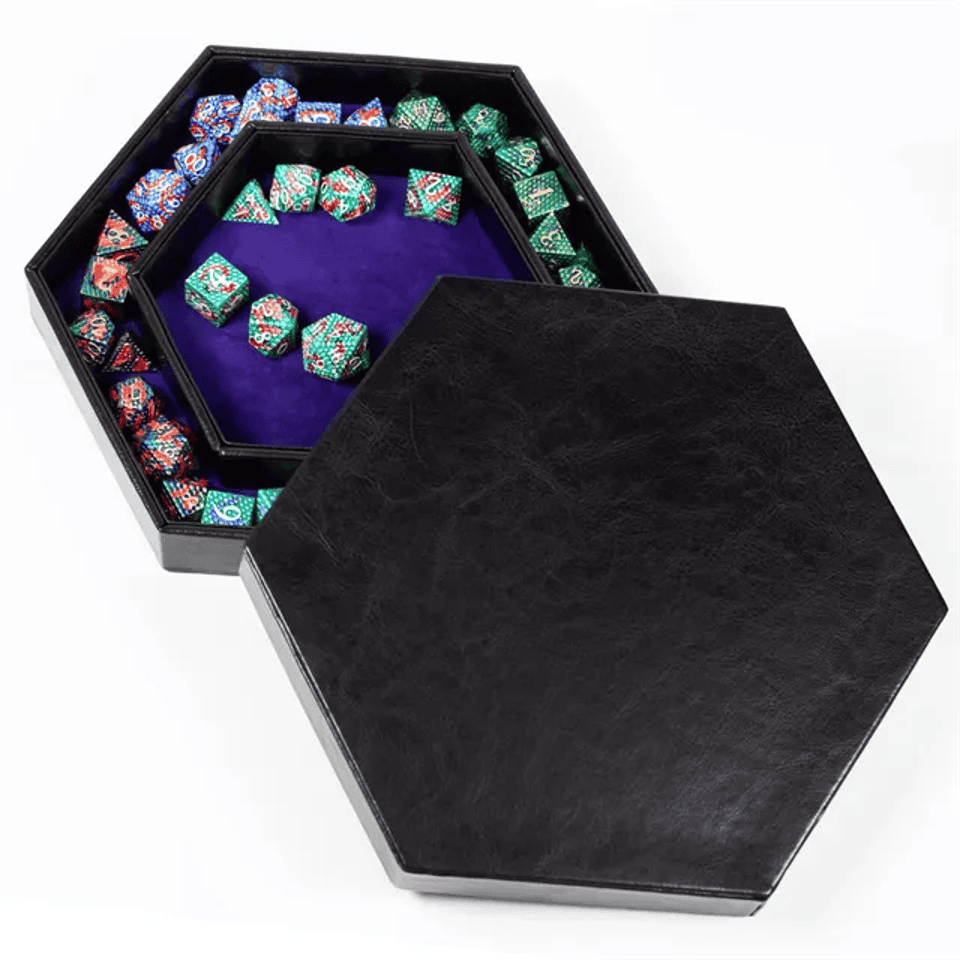 Hexagonal Dice Tray & Storage - Blue Felt