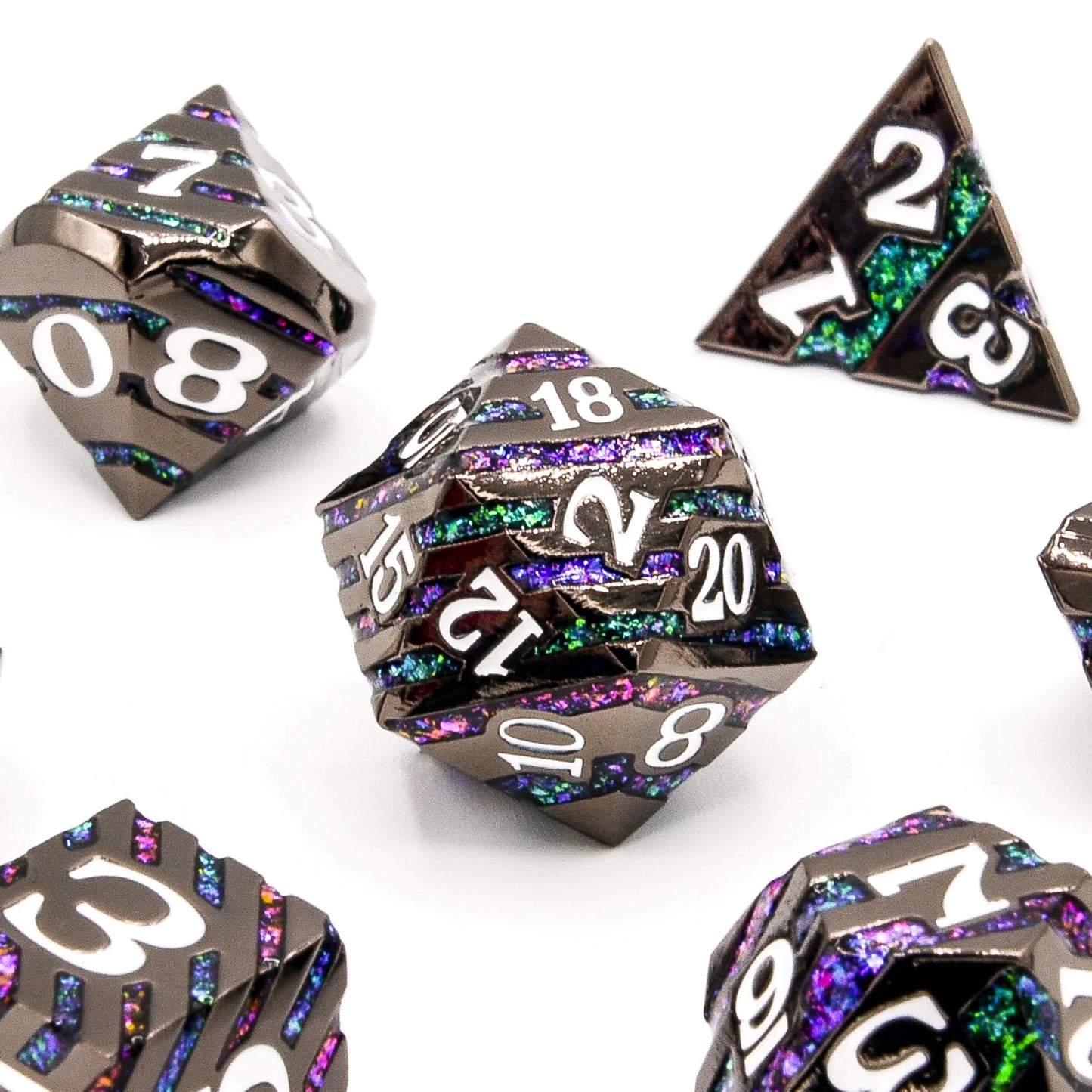 Dark Magicks | Black Metal DND Dice Set | Resin Stripes